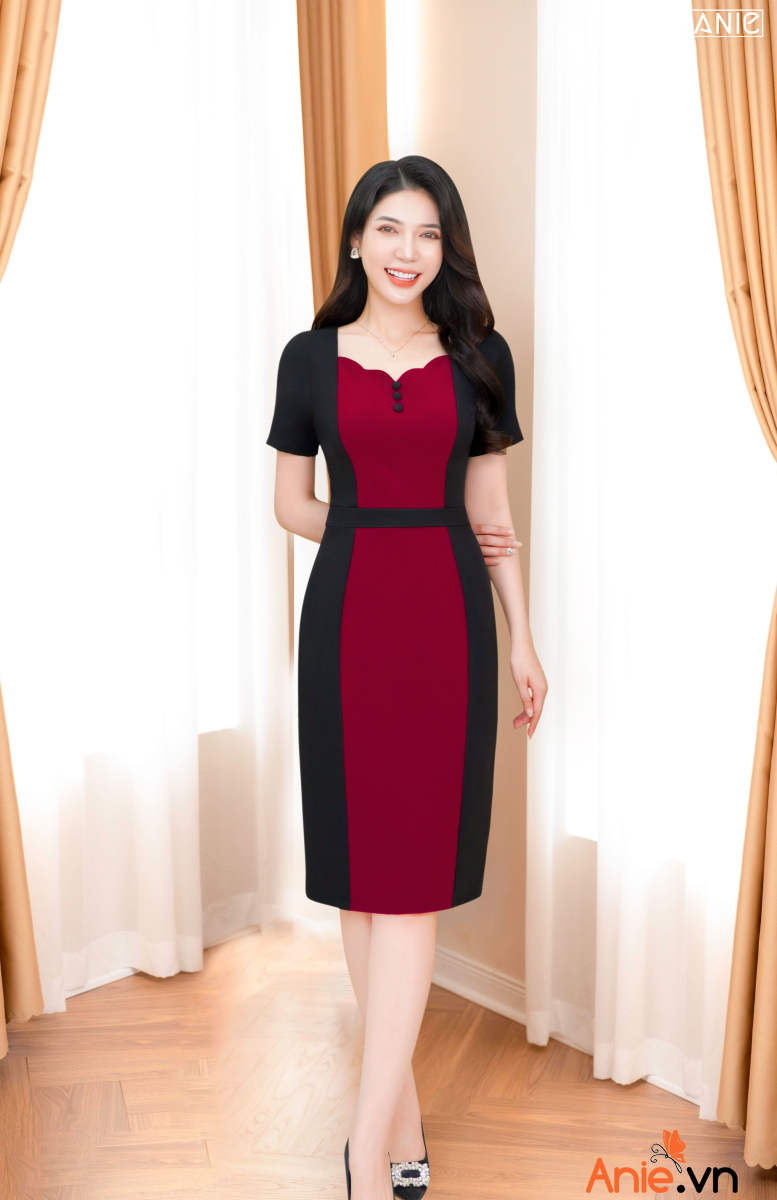 Đầm Bút Chì Đỏ Đen Tôn Dáng
